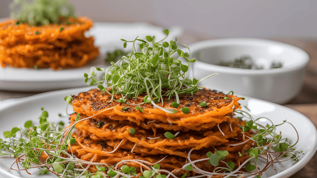 Süßkartoffel-Rösti mit Rucola-Microgreens